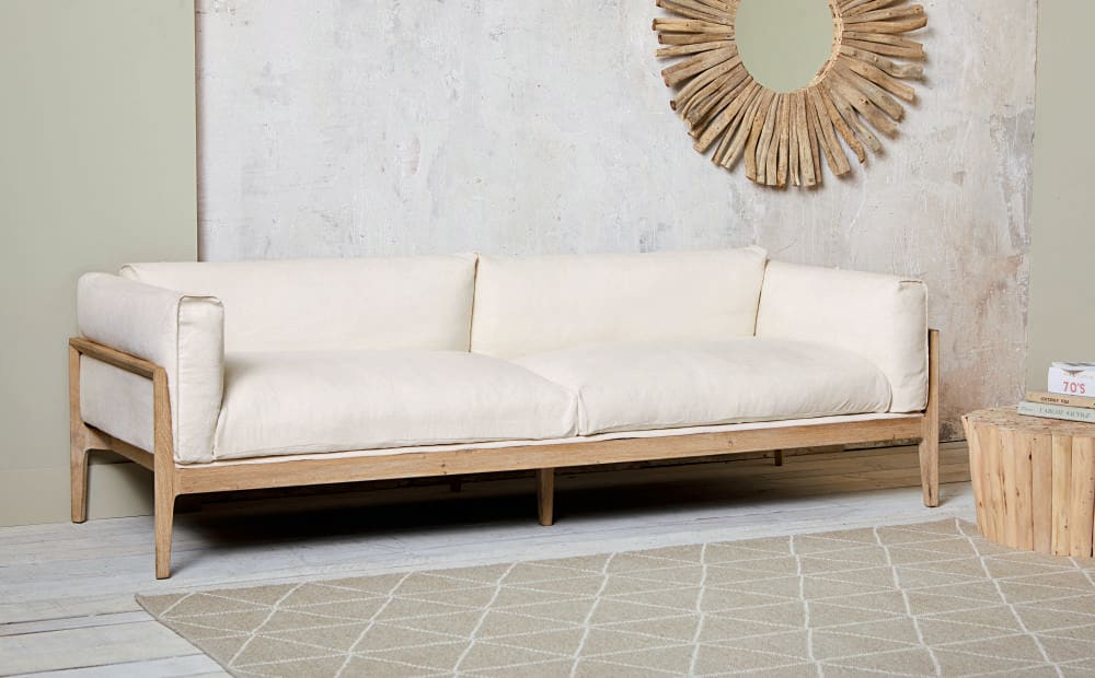 Ivory 4 Seater Linen Sofa Legno Maisons Du Monde