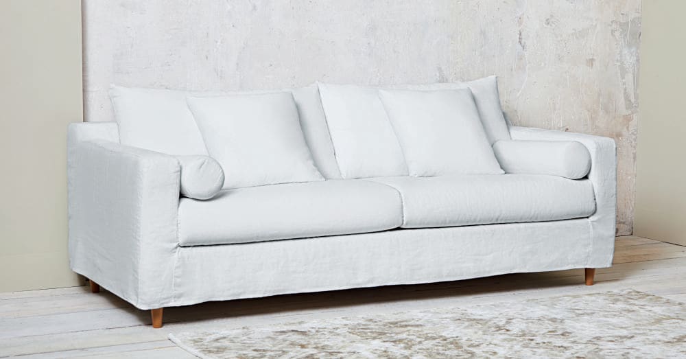 White 4 Seater Washed Linen Sofa Francisco Maisons Du Monde