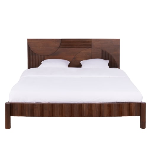 Cama de madeira de manga e acácia 180 x 200 com base de ripas Rondor ...