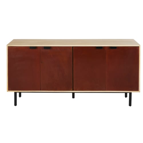Dressoir met 4 deuren in massief mangohout en zwart metaal Lhea ...