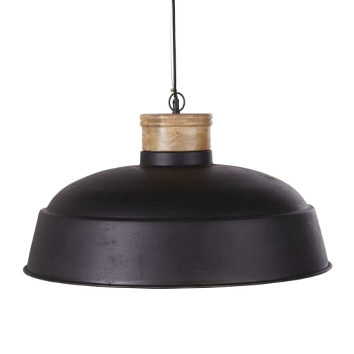Industriële metalen hanglamp met verweerd effect en mangohout SEATTLE ...
