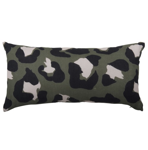 Kussentje in kaki groene linnen met luipaardprint 50x25 Nolita ...