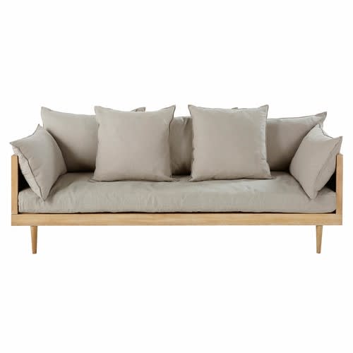 Light Grey 3 4 Seater Washed Linen Sofa Mathis Maisons Du Monde