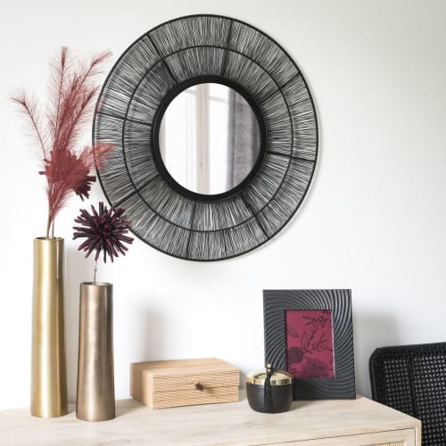 Miroir rond en métal filaire noir D60 Cesaria | Maisons du Monde Miroir rond en métal filaire noir D60 Cesaria | Maisons du Monde