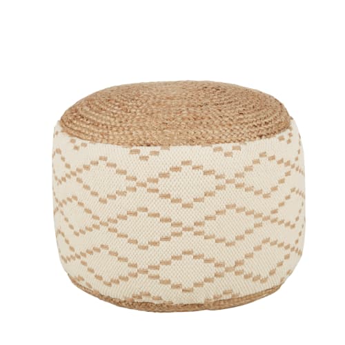 Pouf tressé imprimé géométrique beige et marron Aniatti | Maisons du Monde