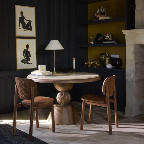 Table à manger professionnelle ronde effet terrazzo et en bois de ...