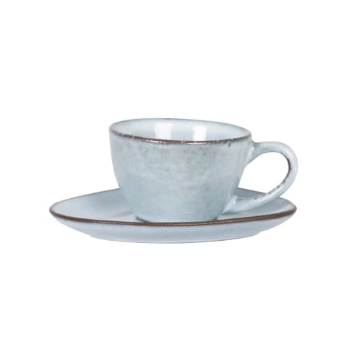 Taza y platillo de cerámica azul grisáceo ONGAKU | Maisons du Monde