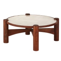 Tables gigognes rondes en bois d'acacia massif et marbre Babkha ...