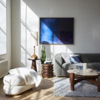 Tables gigognes rondes en bois d'acacia massif et marbre Babkha ...