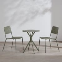 Tafel en 2 stoelenset van staal en terracotta geweven hars Elba ...