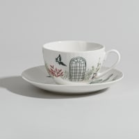 Cuenco ovalado de porcelana verde, blanca y rosa Camélia | Maisons du Monde