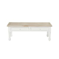 Table basse 5 tiroirs en bois massif, blanc/brun Tequila | Maisons du Monde