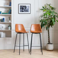 2er Set Barhocker Vintage-Stil 65cm cognac Kunstleder Lucien | Maisons ...