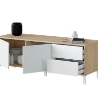 TV-Möbel mit 2 Türen und 2 Schubladen L130 cm - Dekor Eiche und Grau ...