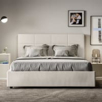 Lit coffre 160x190 tête de lit inclinée effet bois noyer Demas ...
