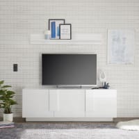 TV-Möbel mit 2 Türen und 2 Schubladen L130 cm - Dekor Eiche und Grau ...