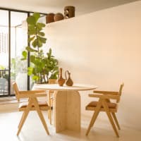 Table à manger 4 personnes ronde effet travertin - Beige Danli ...