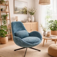 Drehsessel Set inkl. Sitzhocker, Chenille-Stoff, blau RAGGI | Maisons ...
