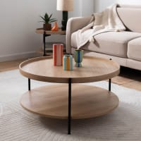 Table basse ronde 2 niveaux flancs métal noir Eklo | Maisons du Monde