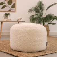 Repose- pied en coton bouclé beige 43x43x36 cm | Maisons du Monde