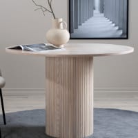 Table à manger 4 personnes ronde effet travertin - Beige Danli ...