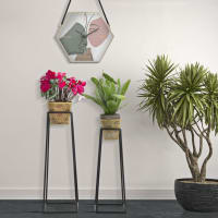 Lot de 2 cache-pot en métal doré et noir Ø 21x38-19x28 cm Glissy ...