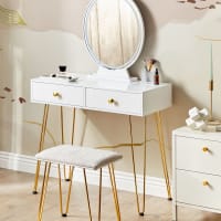 Coiffeuse avec miroir pivotant et tabouret multiprise blanc | Maisons ...