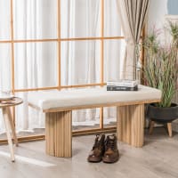 Banc en bois d'eucalyptus et coton blanc MELILLA | Maisons du Monde