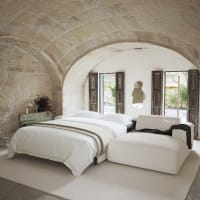 Divano angolare destro convertibile 5 posti in tessuto tramato beige ...