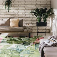 Tapis d'extérieur réversible motif feuillage sac inclus PP vert crème ...