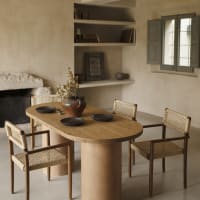 Table de salle à manger ovale en microciment beige 220x75cm Mocca ...