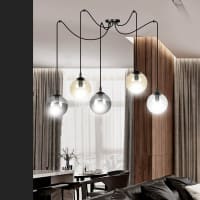 Lámpara colgante con 3 esferas transparente y cables desplazables ...