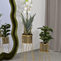 Lot de 2 cache-pot en métal doré et noir Ø 21x38-19x28 cm Glissy ...