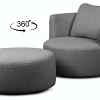 Drehsessel Set inkl. Sitzhocker, Chenille-Stoff, blau Raggi | Maisons ...