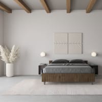 Lit coffre 160x190 tête de lit inclinée effet bois noyer Demas ...