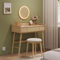 Coiffeuse avec miroir pivotant et tabouret multiprise blanc | Maisons ...