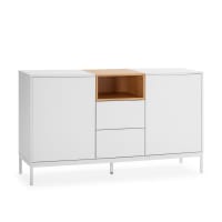 Weißes Sideboard mit 2 Türen, 2 Schubladen, natürliches Rohrgeflecht ...