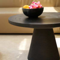 Tables gigognes rondes en bois d'acacia massif et marbre Babkha ...