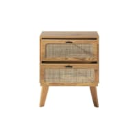 Comodino vintage con 2 cassetti in legno di mango e bambù Gisele ...