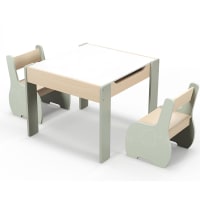 Table enfant avec 2 chaises naturelles 62x62x48cm | Maisons du Monde
