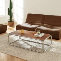 Table basse verre trempé orange foncé structure en chrome Maggy ...
