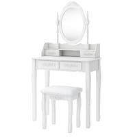 Coiffeuse et tabouret de effet bois blanche 65 x 36 x 128 cm Coiffeuses ...