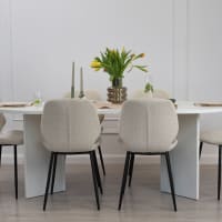 Table à manger 4 personnes ronde effet travertin - Beige Danli ...