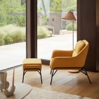 Reposapiés tapizado color menta y patas de madera. Tamil | Maisons du Monde