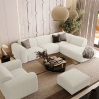 Divano angolare destro convertibile 5 posti in tessuto tramato beige ...