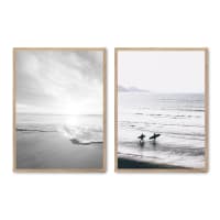 2er Set Leinwandbilder mit Fischen, mehrfarbig, beiger Rahmen, 40x50cm ...