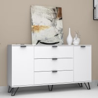 Weißes Sideboard mit 2 Türen, 2 Schubladen, natürliches Rohrgeflecht ...