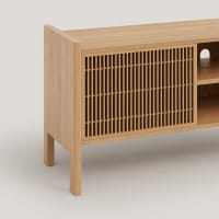 Mueble de TV de márTaupe con almacenamiento de acacia maciza de 152 cm ...