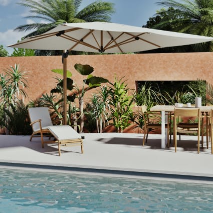 Sombrilla con brazo lateral 3x3m de aluminio efecto madera y tela color ...