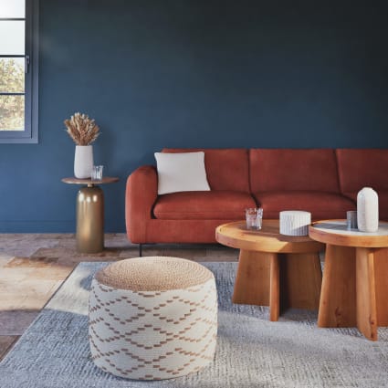 Pouf tressé imprimé géométrique beige et marron Aniatti | Maisons du Monde